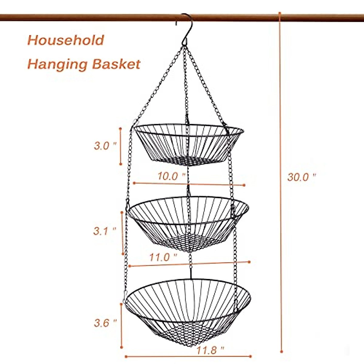 3-Tier Kitchen Wire Storage Basket Hanging Basket Fruit Storage
