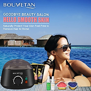 Waxing Kit, 2 LEDs Bouvetan Wax Warmer Hair Removal Wax Kit with 14oz Hard Wax Beans for Full Body, Women Wen At Home Hard Bead Waxing Kit