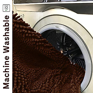 Brown Bathroom Doormat Rugs 20 x 31 Inches Mats Doormat for Entry Home Pet Cat Bed Door Rug Shaggy Chenille Pet Area Rugs Petbed Ultra Soft Water Absorbent Machine Washable Dry (20 x 31 Inches, Brown)