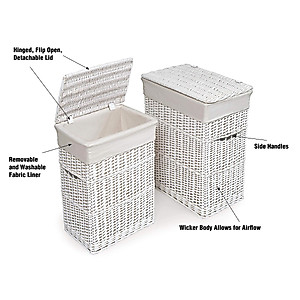 Wicker Two Laundry Hamper Set with Lids and Fabric Liners