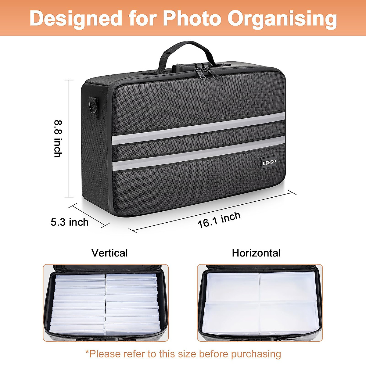 DEEGO Photo Storage Box, Fireproof Waterproof Photo Organizer Box with 16 Inner Photo Storage Box, Durable Large Capacity Photo Storage Containers Photo Case for Photos,Picture,Valuables