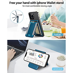 2-in-1 Magsafe Wallet, Up-grade with iPhone Wallet and Adjustable Stand, Open ID Window, Magnetic Wallet for iPhone 15/14 Pro Max/14 Pro/14/14 Plus/13/12 Series, 9 Cards Holder, Vegan Leather, Blue