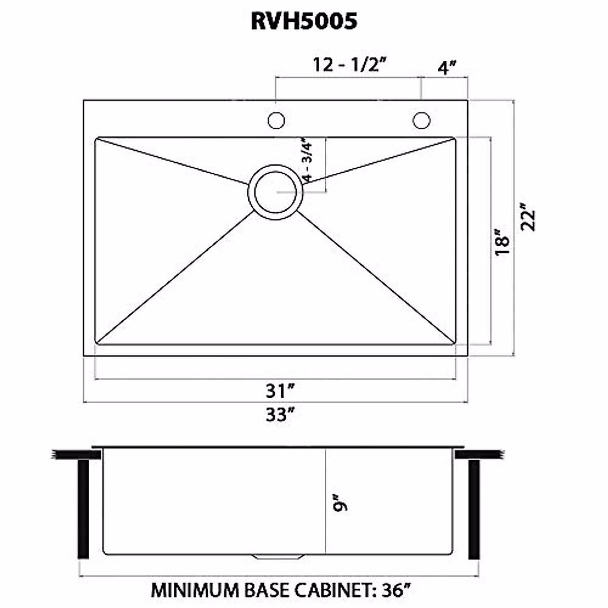 Ruvati 33 x 22 inch Satin Brass Matte Gold Stainless Steel Drop-in Topmount Kitchen Sink Single Bowl - RVH5005GG