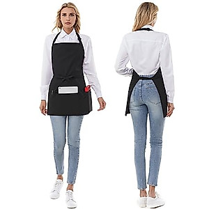 Y.F.H sunbest Chef Apron 3 Pocket Short Apron Adjustable Halter Apron Waitress Apron Kitchen Aprons for Cooking Women Black