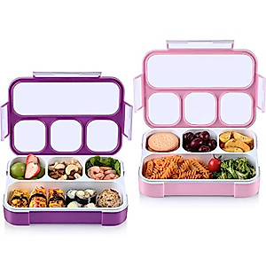 HIWARE Bento Lunch Box for Kids and Adults, Leakproof Lunch Container for Girls, Women with 4 Compartments, BPA-Free, 2 Pack