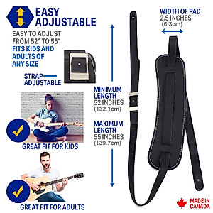 Perri's Leathers Ltd. - Basic Leather Guitar Strap for Electric, Acoustic, Bass Guitar - Adjustable Strap from 52″ to 55″ - Vintage Black (BVN-240)