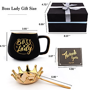 Mother's Day Gifts for Women, Gifts for Boss Women Boss Lady Gifts Crown Coffee Cup Birthday Gifts for Managers Female Boss, Funny 12oz Thank You Boss Appreciation Gift Boss mug With Spoon（Ceramic）