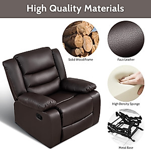 PrimeZone Oversized Rocker Recliner Chair - Comfy Wide Lazy Boy Recliner Chair with Overstuffed Armrest, Faux Leather Manual Reclining Chair for Living Room, Bedroom, Home Theater Seating, Brown