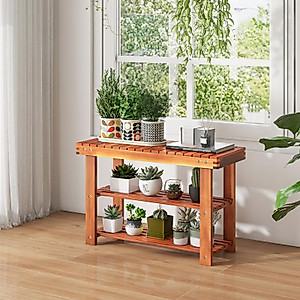 Tangkula Acacia Wood Shoe Rack Bench, 3 Tier Sturdy Shoe Bench, Storage Shoe Organizer, Holds up to 180lbs for Entryway Bedroom Living Room Balcony, Teak Color (27.5-inch)