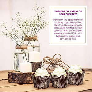 Wood Grain Cupcake Wrapper, Woodland Wood Themed - Wild One Birthday Decoration, Nature Cupcake Party Decor Supplies for Baby Shower, Brunch, Wedding, Dessert Skirtz-Confetti Couture (36)
