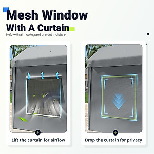 Quictent 12x20 ft Carport with Roll-up Ventilated Windows, Anti-Snow Car Port Heavy Duty Car Canopy RV Carport Canopy Portable Garage Shelter Boat Shelter with 4 Reinforced Steel Cables-Grey