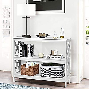 Giantex 3-Tier Narrow Console Table, Rustic Sofa Table with Storage Shelf, X-Design Bookshelf, Skinny Foyer Table, Behind Couch Table, Entryway Table for Hallway Living Room, Entry Table, White