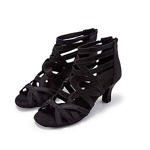 HXYOO Ballroom Dance Shoes Boots for Women Salsa Latin Dancing Shoes Wedding Party 2 1/2 inch Heel S206(Black-2 1/2",9)