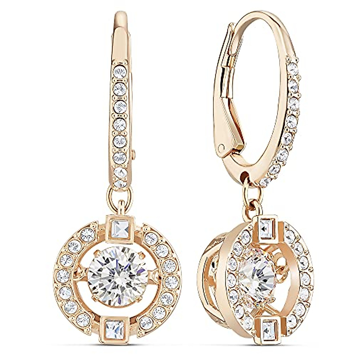 SWAROVSKI Una Pierced Drop Earrings with Dancing Crystal and Matching Pavé on a Rose-Gold Tone Finish Setting, Part of the Swarovski Una Collection