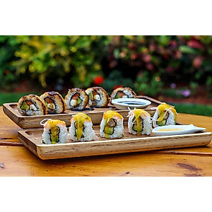 Strova Wood Serving Platters and Charcuterie Trays, Set of 2, Rustic Wooden Servers with Raised Edge, Serve Cheese, Sushi, Holiday Snacks, and More