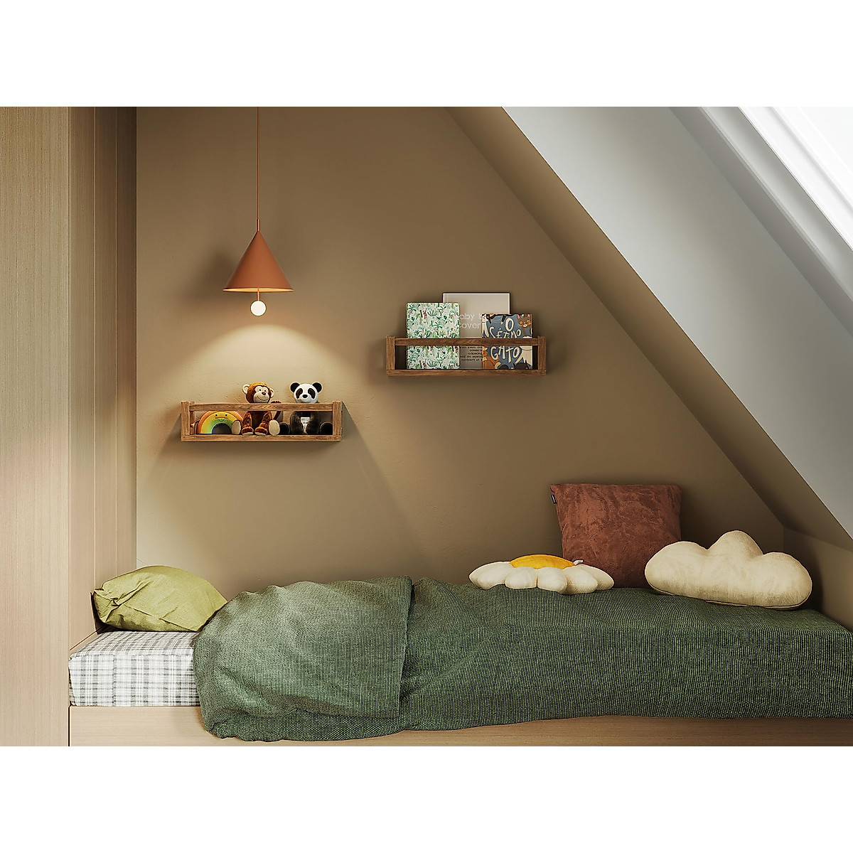 TidyCorner Upgraded Thick Floating Shelves - Multi-Use Wall-Mounted Bookshelves for Kids and Nursery, Ideal for Books, Toys, Spice Rack, Decor - Walnut Brown