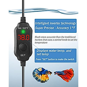 Kulife 5V/2A USB Powered 10W Super Mini Fish Tank Heater Adjustable Submersible Aquarium Heater Betta Heater Turtle Heater with LED Display Thermostat - for up to 1 Gallon Tanks