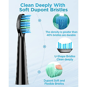 Electric Toothbrush Rechargeable Sonic Toothbrushes for Adults with 5 Brushing Modes and 8 Tooth Brush Replacement Head, 120 Days of Use with 3-Hour Fast Charge, Smart Timer and Deep Cleaning in Black