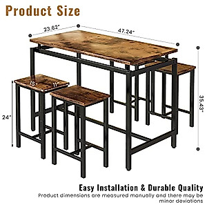 Recaceik Bar Table Set, 5 Pcs Dining Table Set, Modern Kitchen Table and Chairs for 4, Pub Table Set Farmhouse Counter Height Wood Top for Breakfast Living Room Small Space