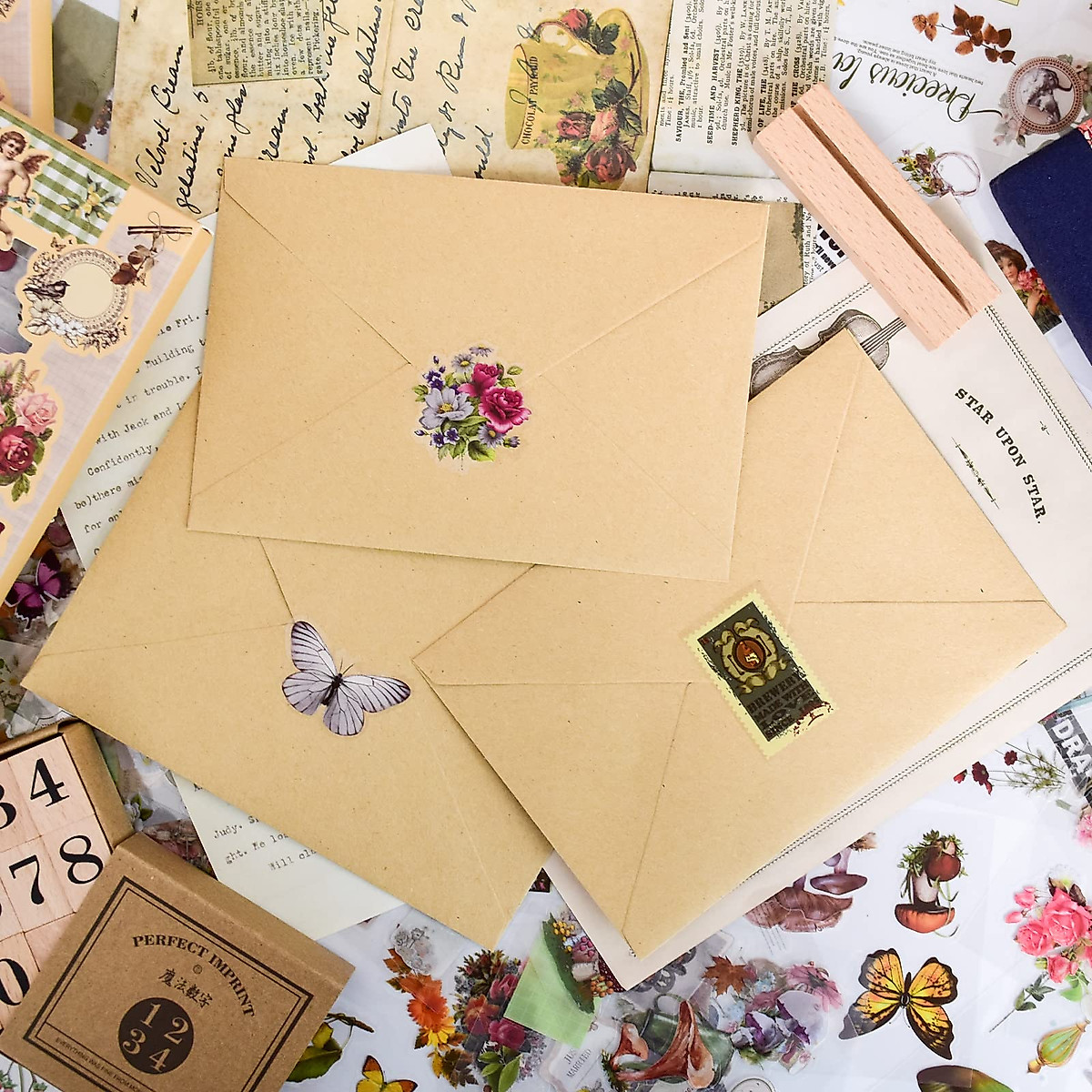 510PCS Plants Floral Scrapbook Stickers Kit Vintage Flowers Butterfly Mushroom Fall Maple Leaves Transparent Waterproof Stickers Set for Scrapbooking Supplies Aesthetic Junk Journal Journaling Craft (Yellow)