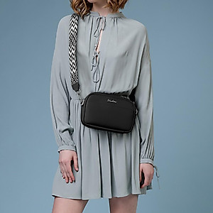 SHUIBIAN Genuine Leather Crossbody Bag for Women Detachable Coin Purse Wide Strap Shoulder Bag Camera Crossbody Purse