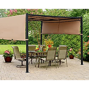 Pergolas Gazebo for Patios 10 * 10 Metal Gazebo Canopy Tent with Sliding Adjustable Canopy Weather-Resistant Fabric Quality Materials Solar Powered Led for Patio Outside Garden Backyard,Tan