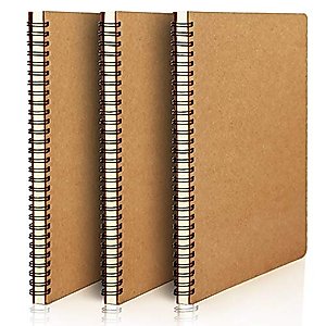 EUSOAR Spiral Notebook, B5 3 Pack 7.3"x10.2" 120 Pages Hardcover Kraft Lined College Ruled Travel Writing Notebooks Journal, Memo Notepad Sketchbook, Students Office Business Subject Diary Journal