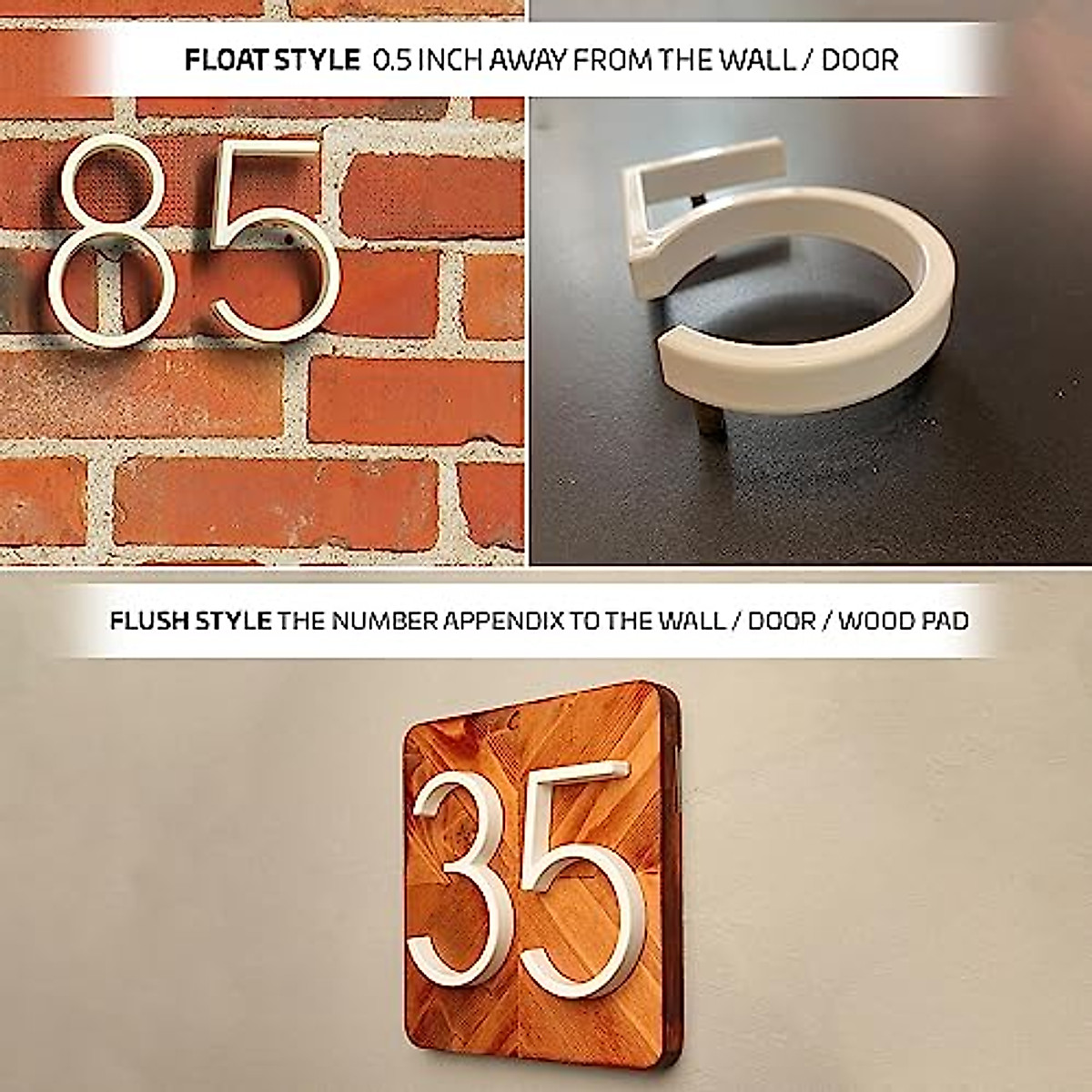 House Numbers (White) - 5 Inch Height Modern House Numbers for Outside Door Plaque Address Number with Floating Mount (6)