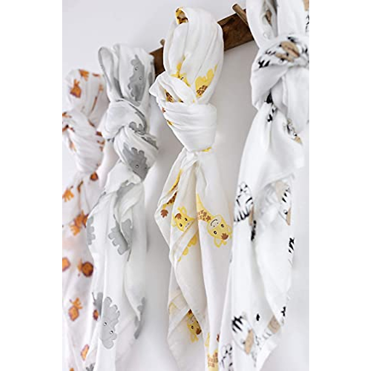 CuddleBug Muslin Baby Swaddle Blankets for Boys and Girls Size Large 4 x 4 Feet – Muslin Cotton 4 Pack (Safari Friends)