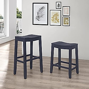 Hillsdale, Fiddler Wood Backless Counter Height Stool with Saddle-Style Seat, Navy