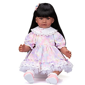 Angelbaby Reborn Toddle Doll Girl Black, 24inch Realistic African American Reborn Baby with Black Long Hair Soft Weighted Silicone Bebe Reborns Look Real