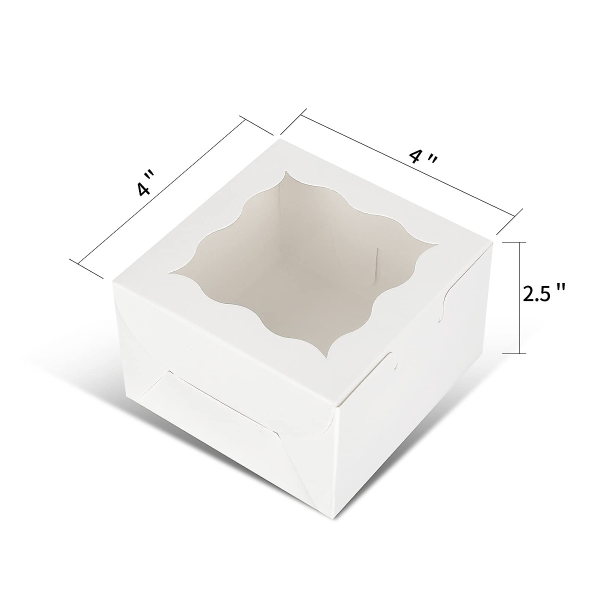 KPOSIYA 60 Pcs White Bakery Boxes with Window 4x4x2.5 Inches Cookie Boxes Kraft Paper White Gift Box for Pastries, Cookies, Pie, Donuts, Macaron, Small Box with Twine and Thank You Tag(White,60)