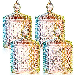 4 Pcs Crystal Glass Candy Jar with Lid Home Decorative Jar Glass Storage Bathroom Jars Jewelry Box Canister Jar for Cotton Swab Glass Jar Decor for Bathroom, Pantry, Living Room, Kitchen (Colorful)