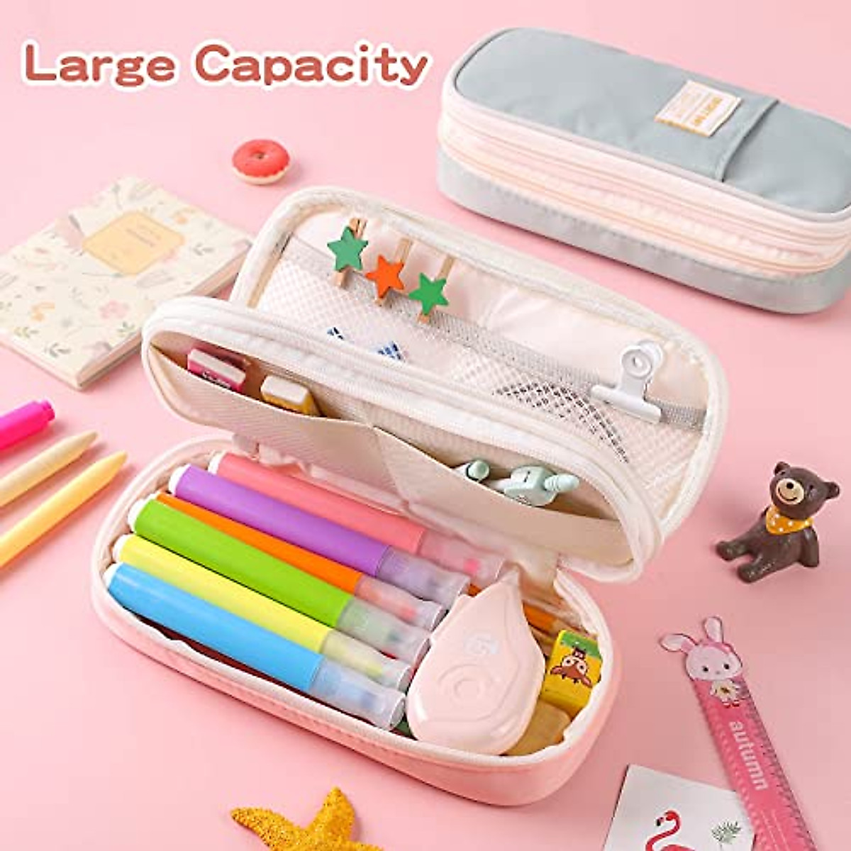 Honfersm Pencil Case Large Capacity Pen Pouch Cute and Roomy Pens Holder Stationery Organizer Bag Office Supplies Gifts for Teachers,Men and Women - Light Pink