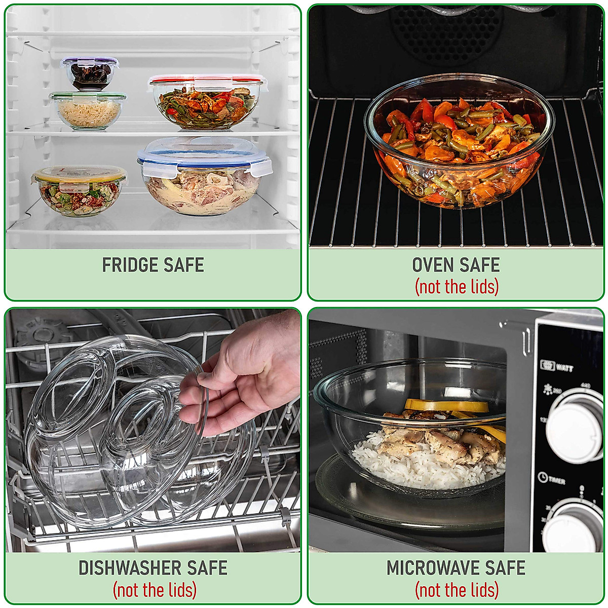 dokaworld Glass Mixing Bowls - Nesting Bowls - Space-Saving Glass Bowls with Lids Food Storage - Set of 5 Stackable Microwave Glass Containers - Storage Bowls with Lids Bpa Free - Bowls for Cooking