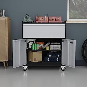 GangMei Garage Metal Storage Cabinet with Wheel for Home Garage/Adjustable Shelves, Lockable, Stiffener and Bumpers Design, Six Cabinets