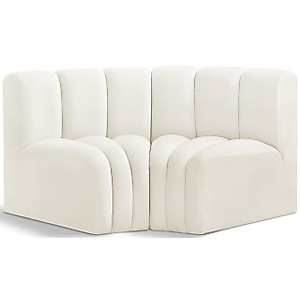 Meridian Furniture 103Cream-S2B Arc Collection Modern | Contemporary Modular Sofa with Soft Cream Velvet, Deep Channel Tufting, Modular Design, 60 W x 33 D x 30 H, Cream