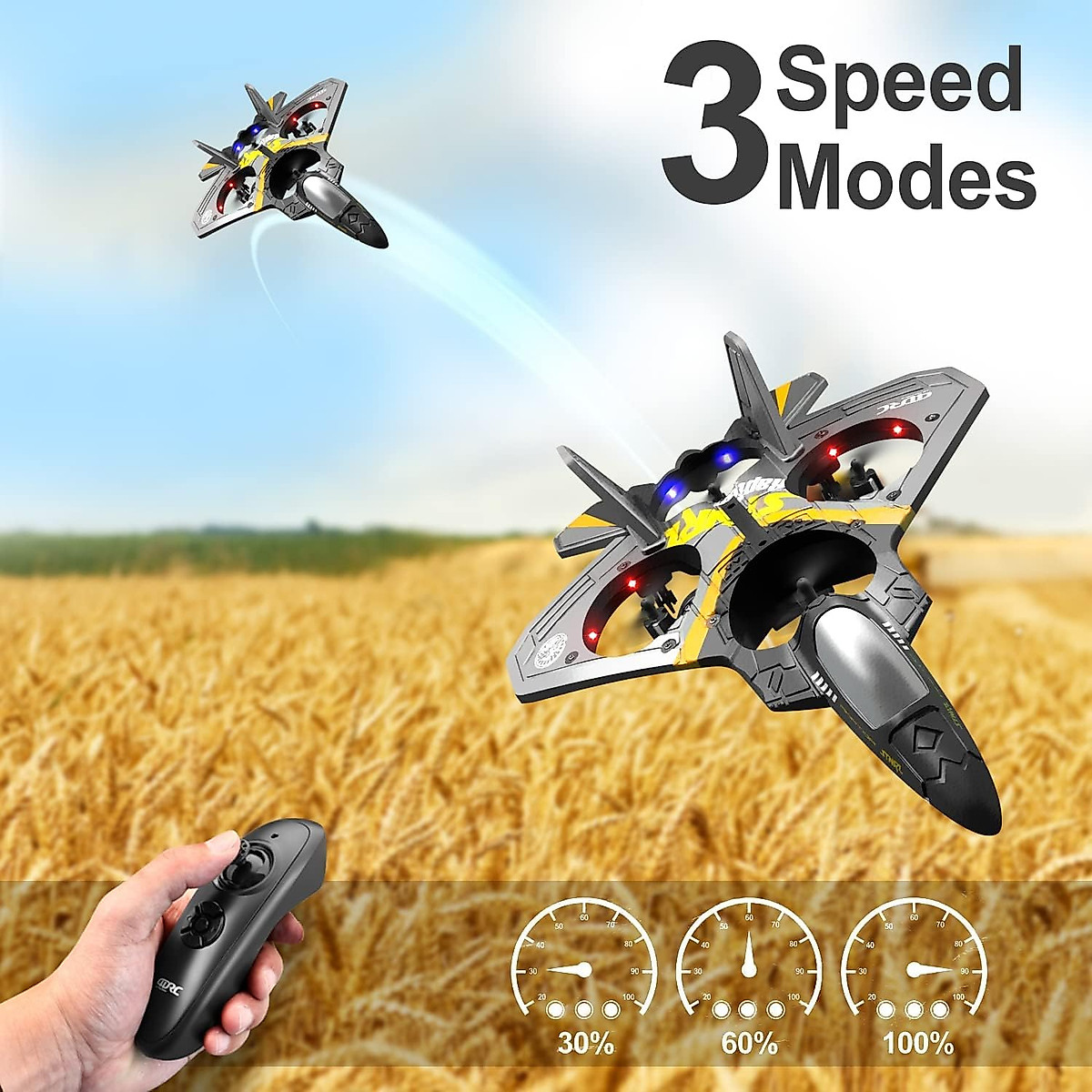RC Plane for Kids and Adults - 4 Channel,2 Battery LED Light Remote Control Plane,Remote Control Airplane Fighter,Rechargeable Battery,Low Battery Alarm,Easy to Fly Drone Toy Gift for Boys&Girls