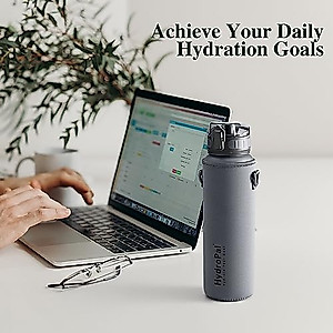 Unistar Water Bottle with Time Marker -Large 34 oz Tritan Bottle & No Sweat Sleeve -Leak Proof Gym Sports Bottle with Fruit Infuser Strainer & Carrying Strap - Gift Package for Christmas