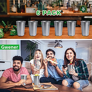 Gwener Stainless Steel Cups, Premium Metal 16 oz Pint Tumbler Stackable Metal Drinking Glasses for Adults or Kids Travel Outdoor Camping(16 oz/ 473 ml)