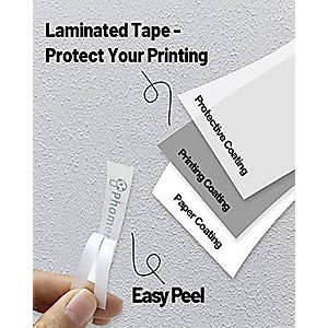 Phomemo P3100 Laminated Label Tape- Phomemo Compatible Label Tape Replacement for Brother Ptouch Label Maker Tape for PT-D210 PT-H100 D600, 4pcs Black on White Label Tape 12mm (1/2 Inch) x 8m