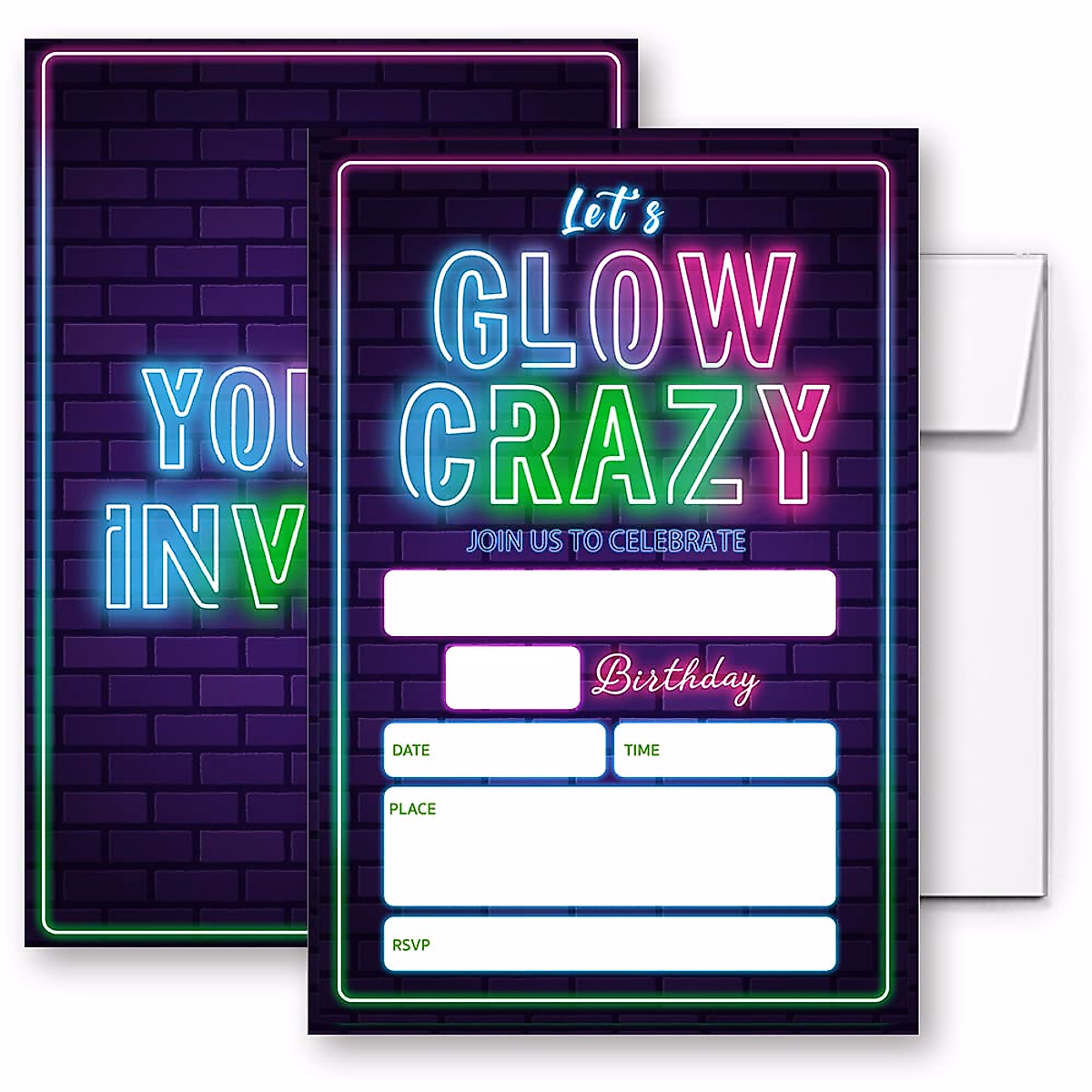 LoaHak Glow Birthday Invitation, Neon Glow Crazy Birthday Invitations, Glow Birthday Party Invitations, Glow Neon Party Favors Neon Party Invites Cards. (040)