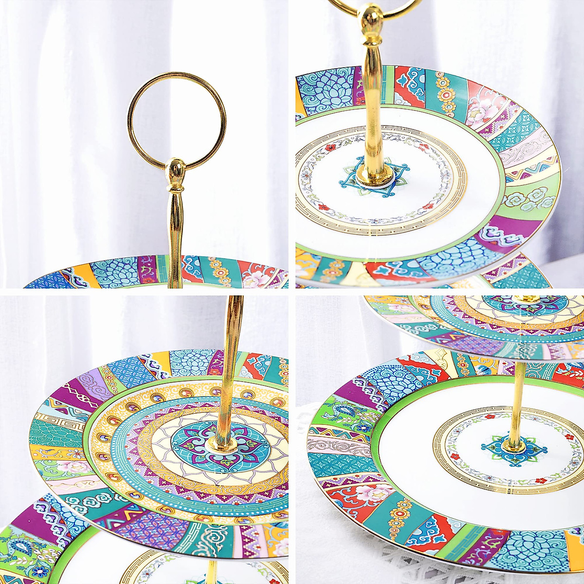 fanquare 3 Tier Vintage Porcelain Cupcake Stand, Green Dessert Stand, Cake Tower, Tea Cake Stand for Birthday, Baby Shower