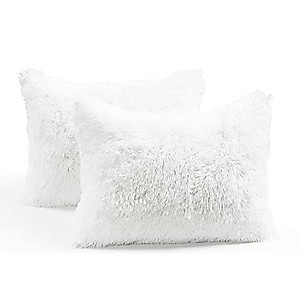 Lush Decor Emma Soft Fluffy Faux Fur Oversized Duvet Cover Set, Full/Queen, White - Warm Plush 3 Piece Bedding Set