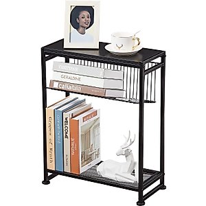 Slim End Table with Magazine Holder - 2 in 1 Design for Small Spaces - Black