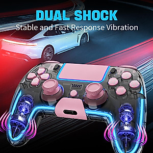 Honghao Controllers for PS4,Pink Wireless PS4 Remote Controller with Hall 3D Joystick, Dual 4 Shock RGB Custom Game Controllers for Playstation 4/PS4/PS4 Pro/PS4 Slim (Pink)