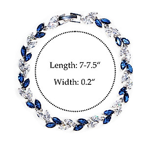 Me&Hz Blue Crystal Bracelet Silver Plated Leaf Bracelet Sapphire Birthstone Wedding Cubic Zirconia Tennis Bracelet for Women September Birthstone Bracelet Gift
