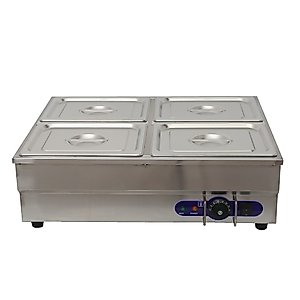 INTSUPERMAI 4 Pots Electric Commercial Food Soup Warmer Canteen Buffet Steam Heater Stainless Steel 110V 1500W 1/2GN x4 pan 12''*8.7''*4'' 4 inch/10cm deep for Catering and Restaurants