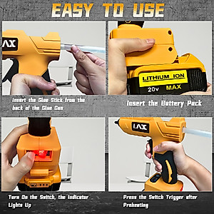 Hot Glue Gun for Dewalt 20V Battery, 100W Cordless Glue Gun Set with 20pcs Glue Sticks, Fast Heating Mini Glue Guns for Crafting DIY Craft Projects, Home Quick Repairs (Without Battery)