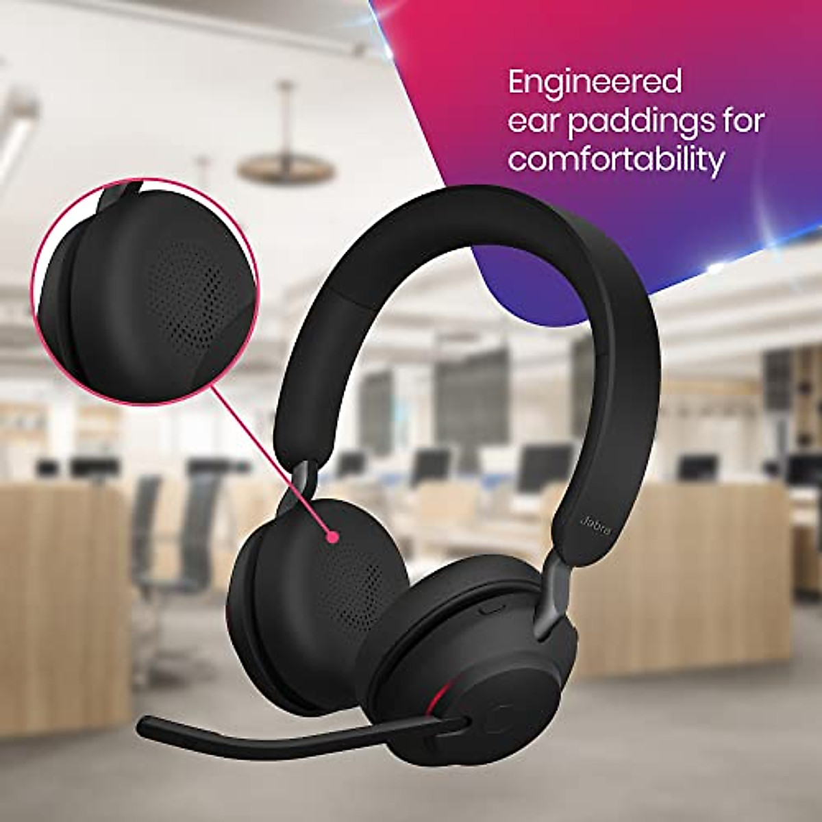 Jabra Evolve2 65 Wireless Bluetooth Headset Stereo UC - USB Blue Tooth Dongle, Compatible with Zoom, Webex, Smartphones, Tablets, PC/MAC, 26599-989-999 (Black), Global Teck Gold Support Plan Included